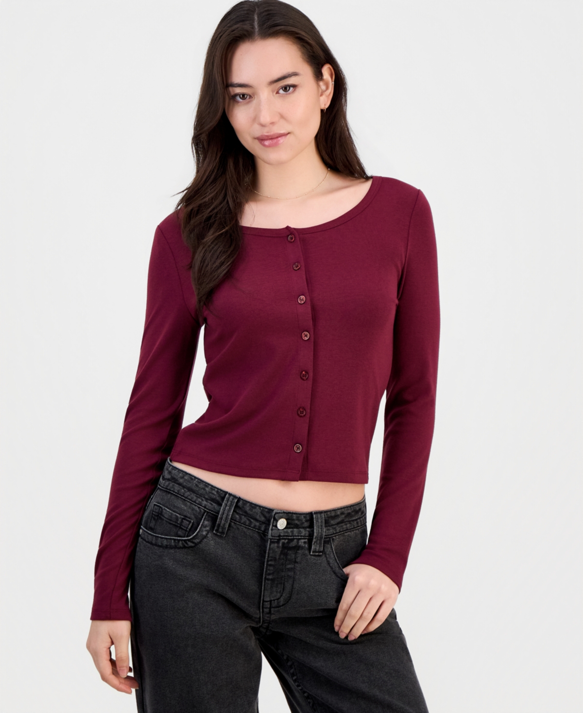 Click here for Hippie Rose Juniors Button-Front Long-Sleeve Top -... prices