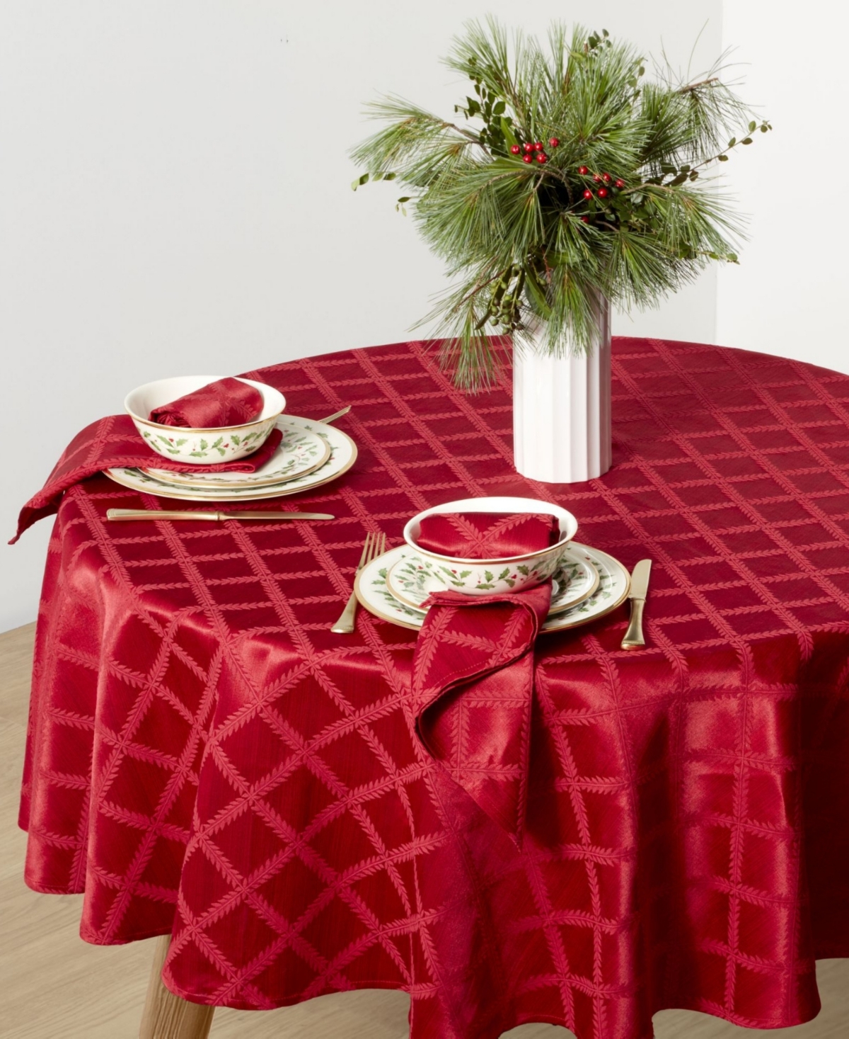 Click here for Lenox Laurel Leaf Tablecloth  70 Round - Red prices
