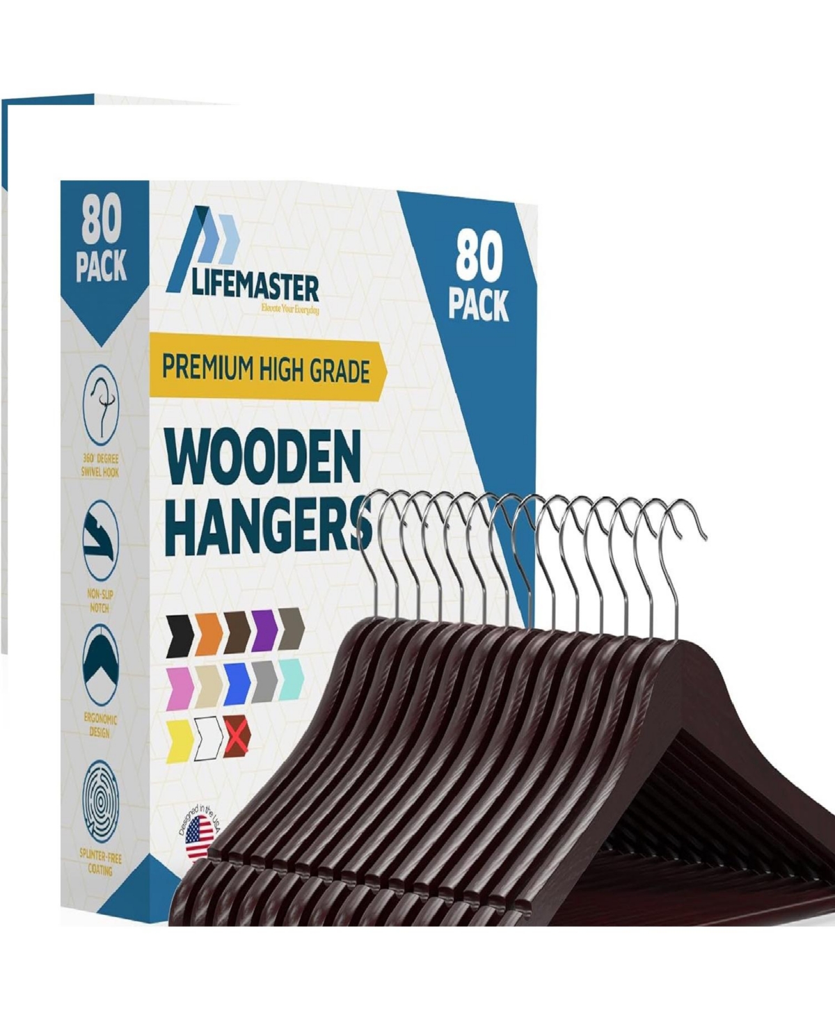 Click here for Lifemaster Wooden Hanger Set - 80 pieces  non-slip... prices
