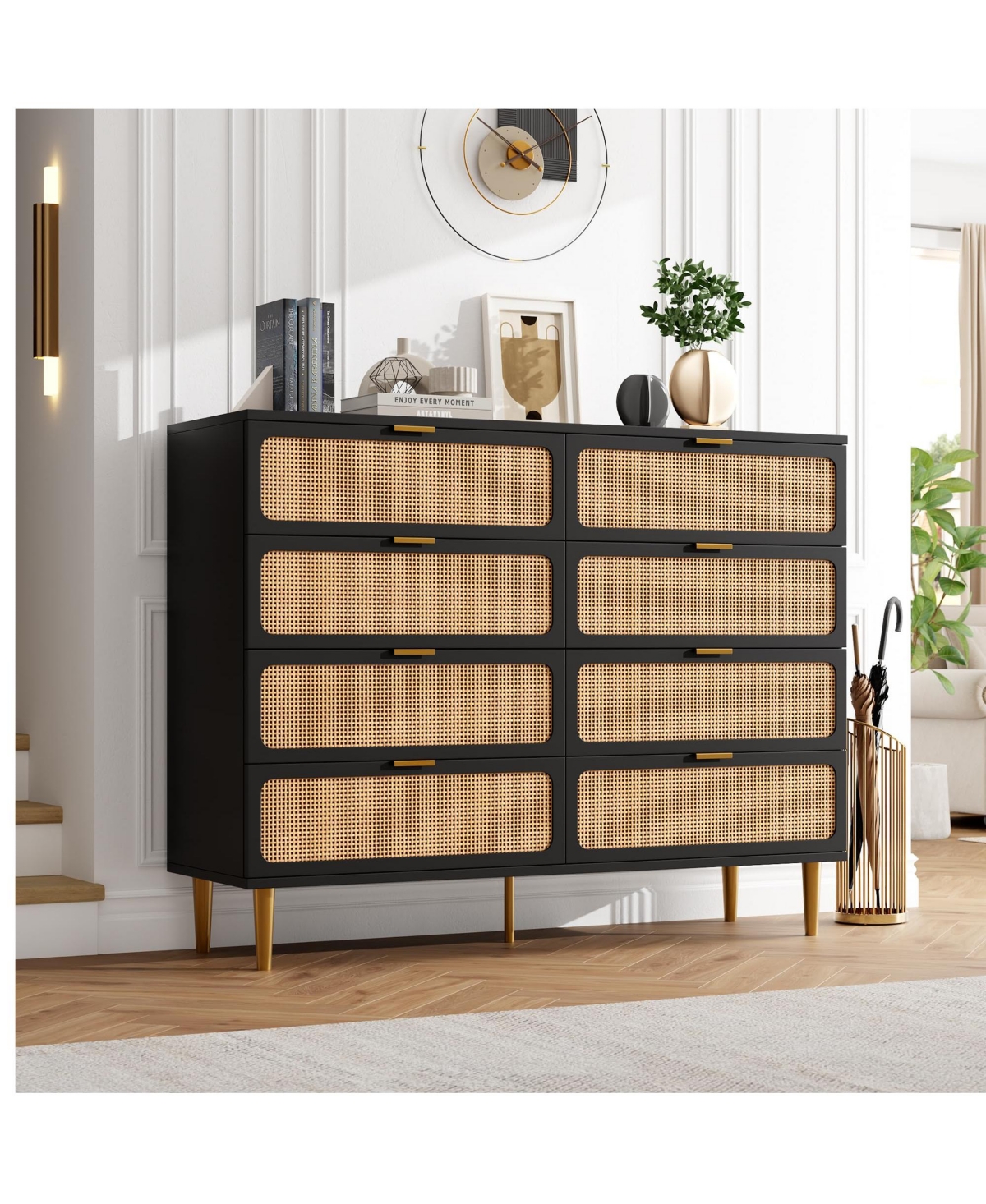 Click here for homfan Rattan 8-Drawer Tall Dresser  Large Wooden... prices