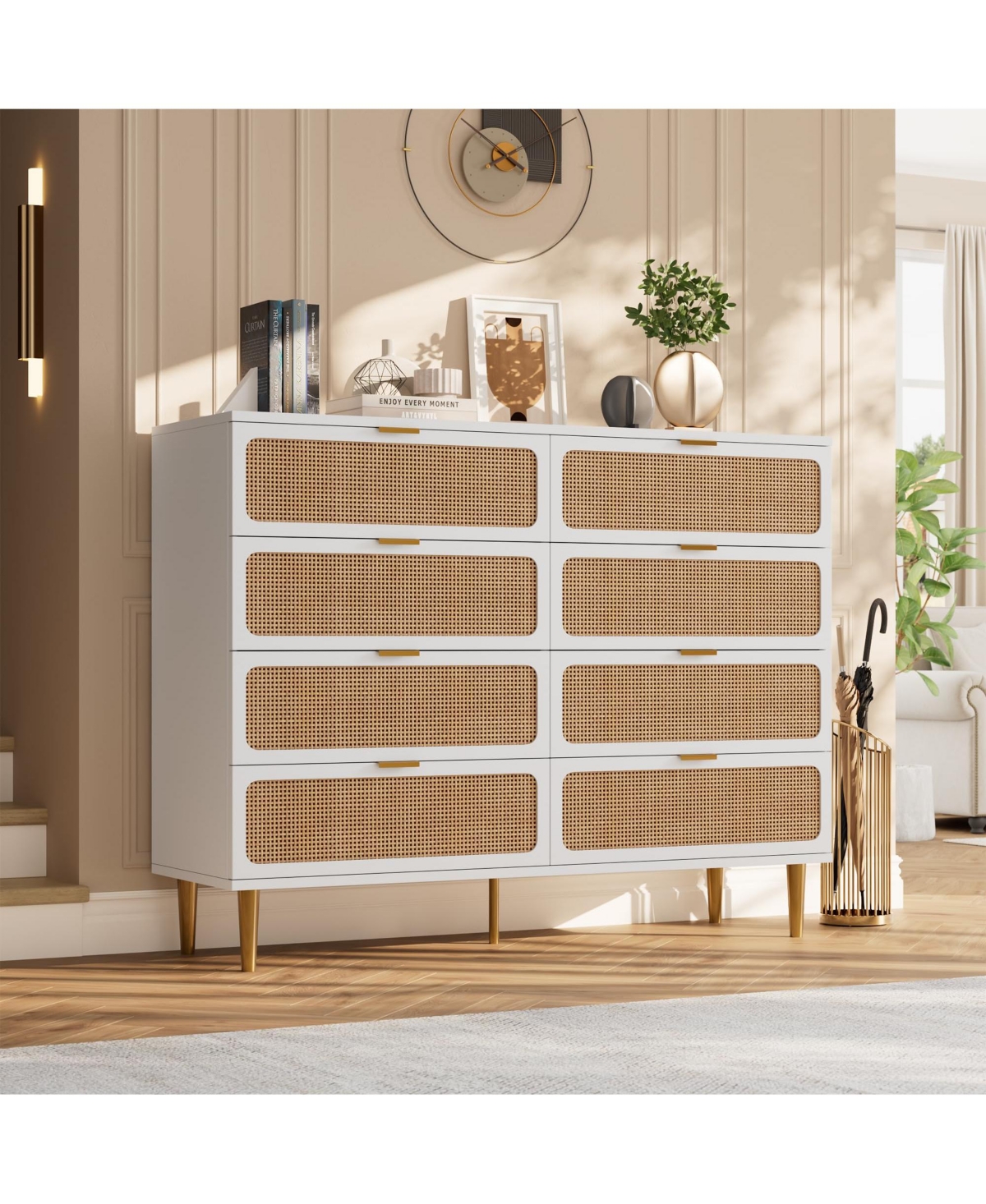 Click here for homfan Rattan 8-Drawer Tall Dresser  Large Wooden... prices