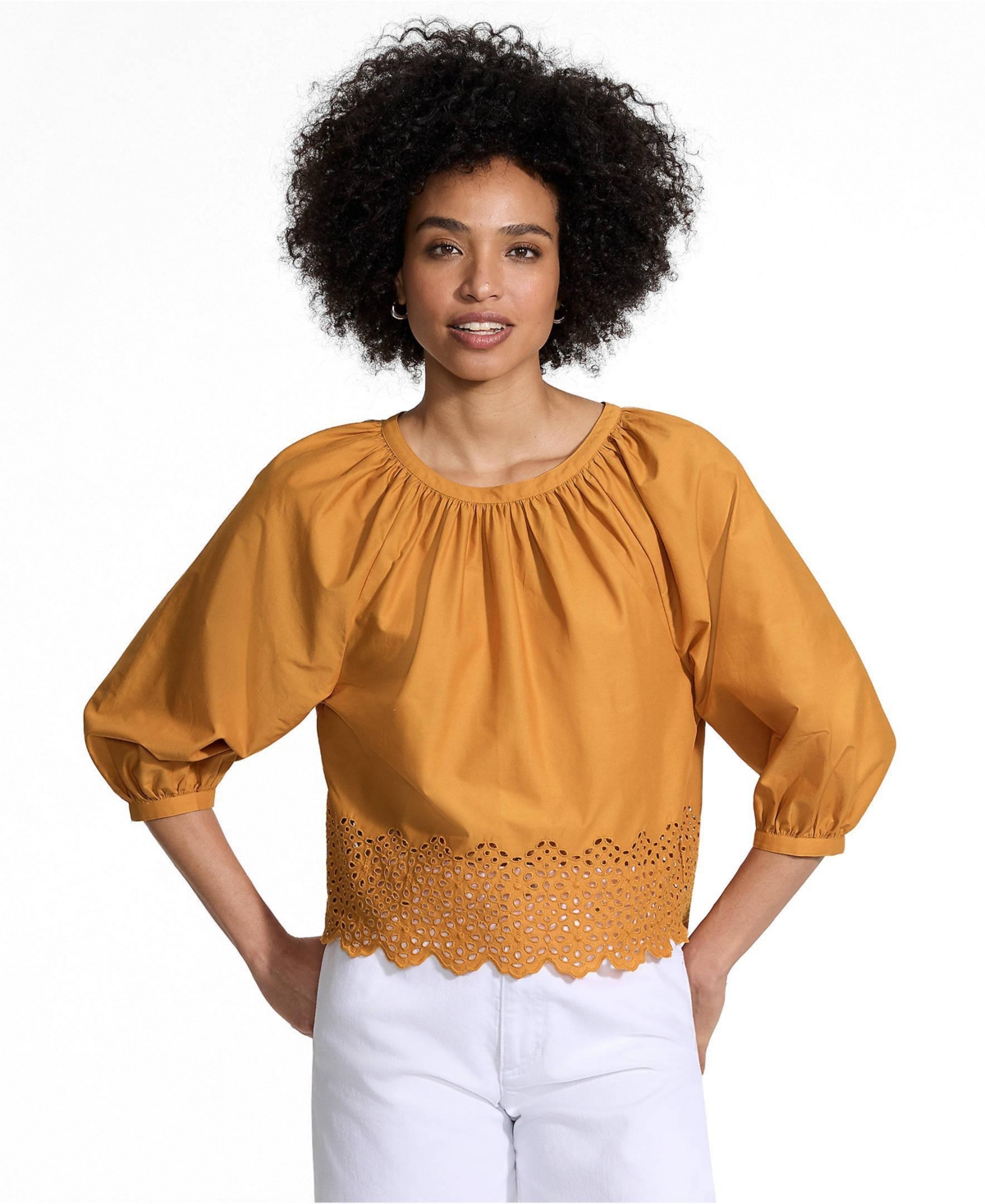 Click here for Lands End Womens Gathered Eyelet Top - Vintage amb... prices