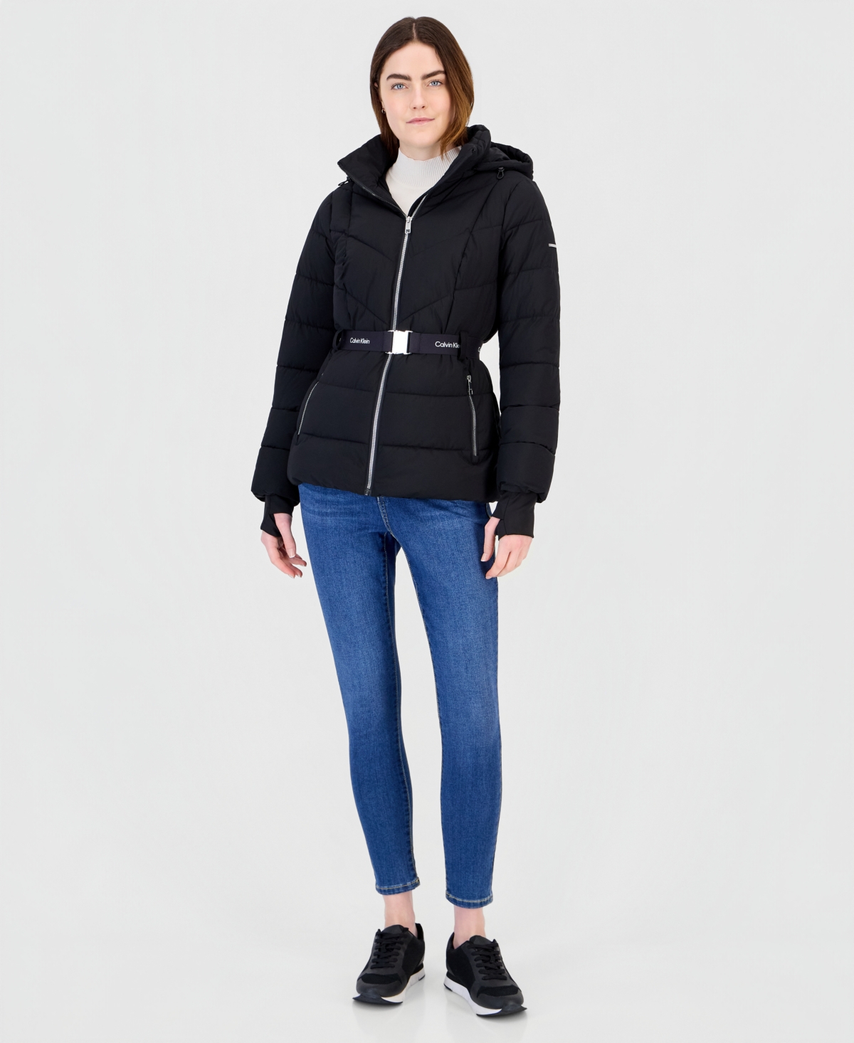 Click here for Calvin Klein Womens Belted Thumbhole Cuff Puffer C... prices