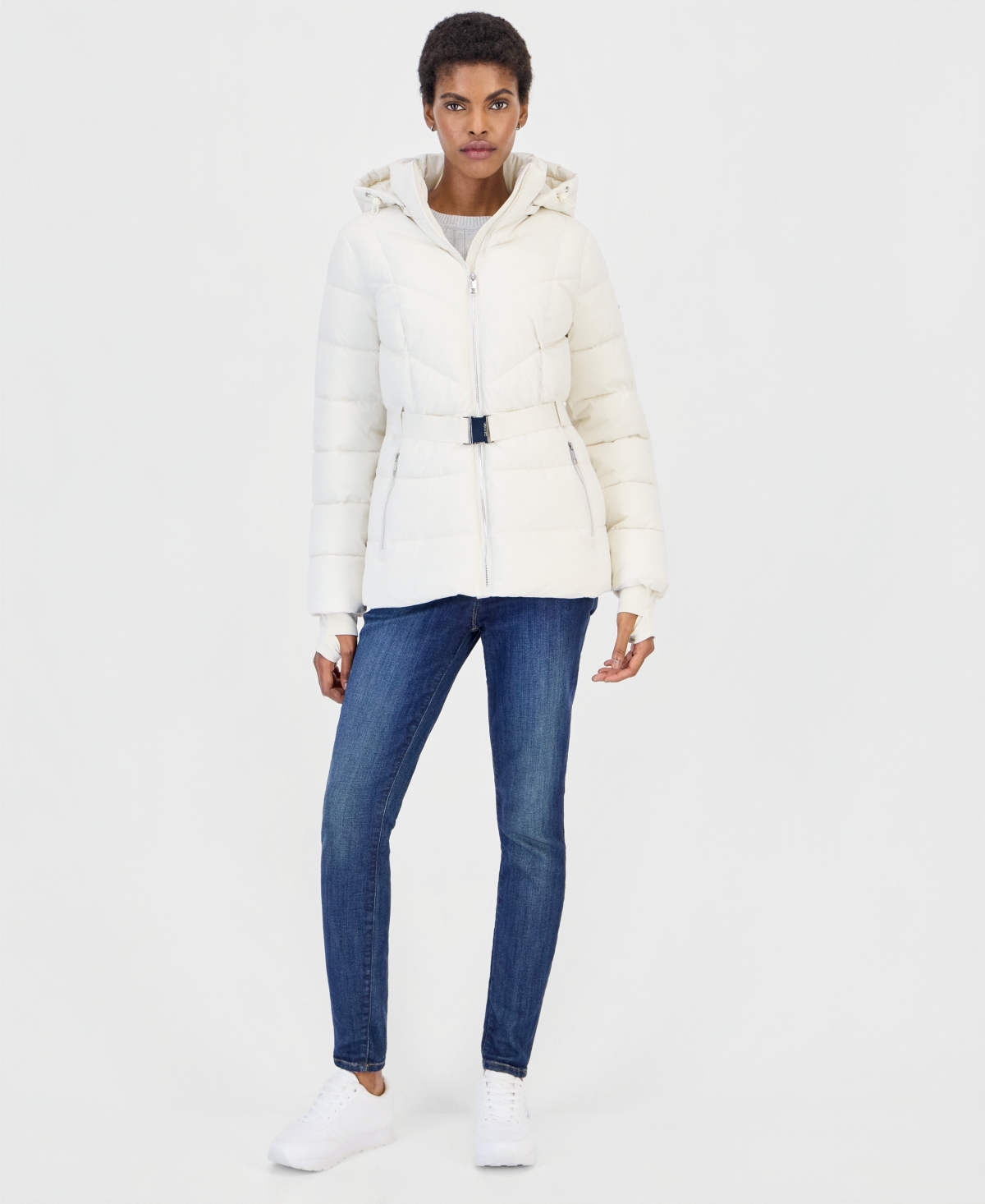 Click here for Calvin Klein Womens Belted Thumbhole Cuff Puffer C... prices