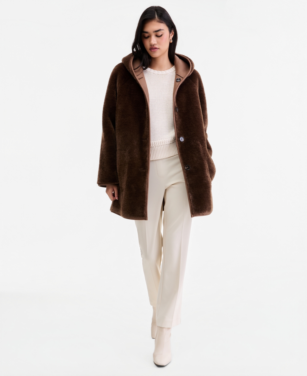 Calvin Klein Womens Hooded Reversible Teddy Jacket  Created for Macys - BROWN