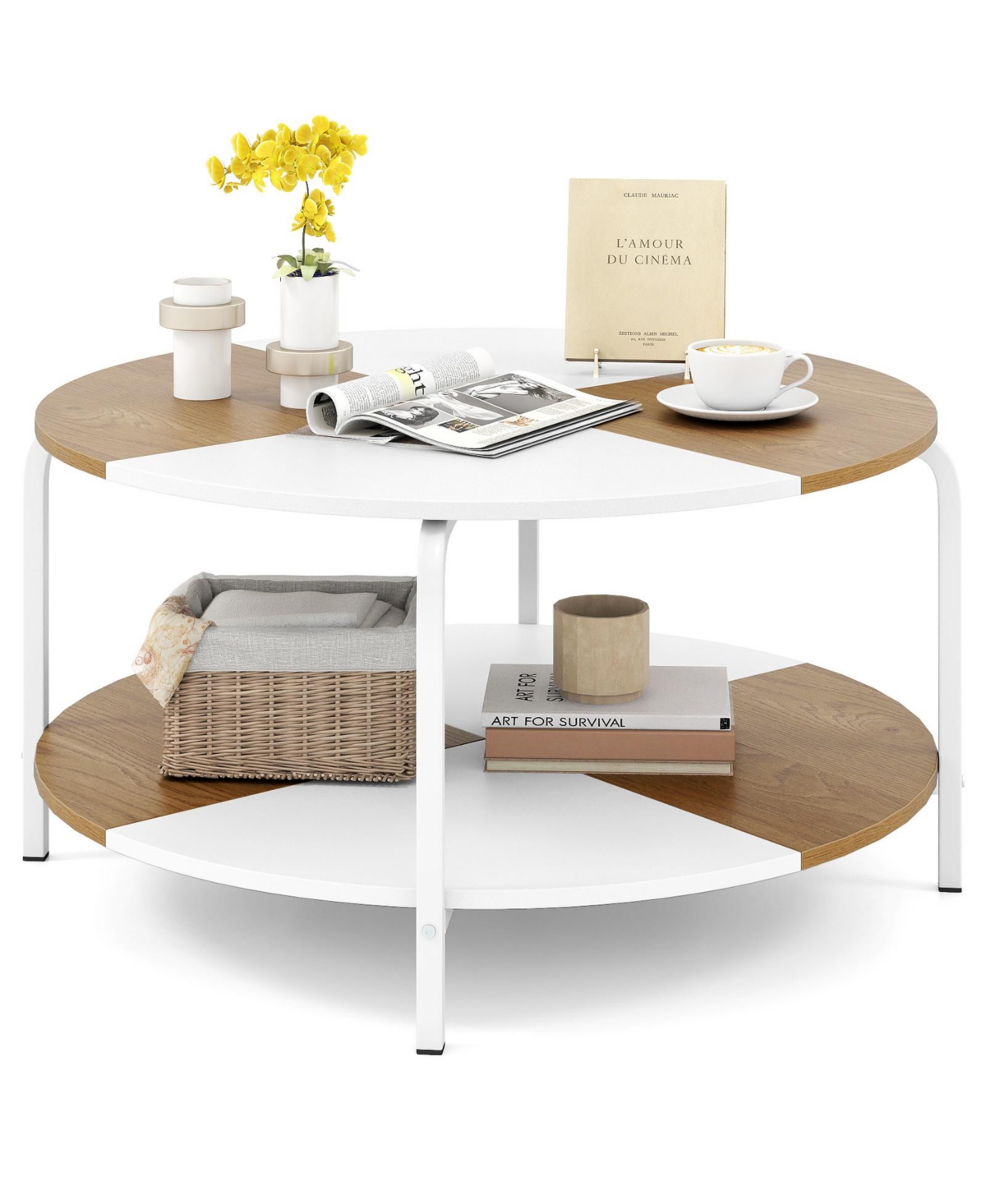 Click here for Gymax 2-Tier Round Coffee Table With Storage Shelf... prices