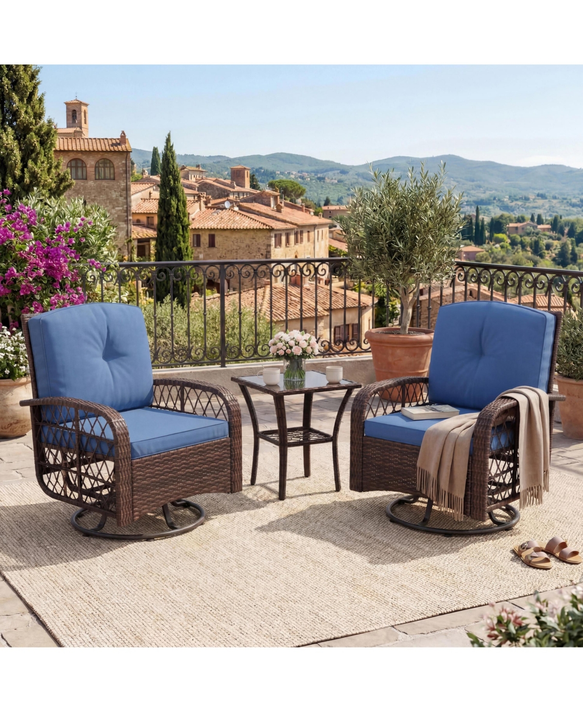 Click here for homfan 3-Piece Wicker Patio Swivel Rocker Chair Se... prices