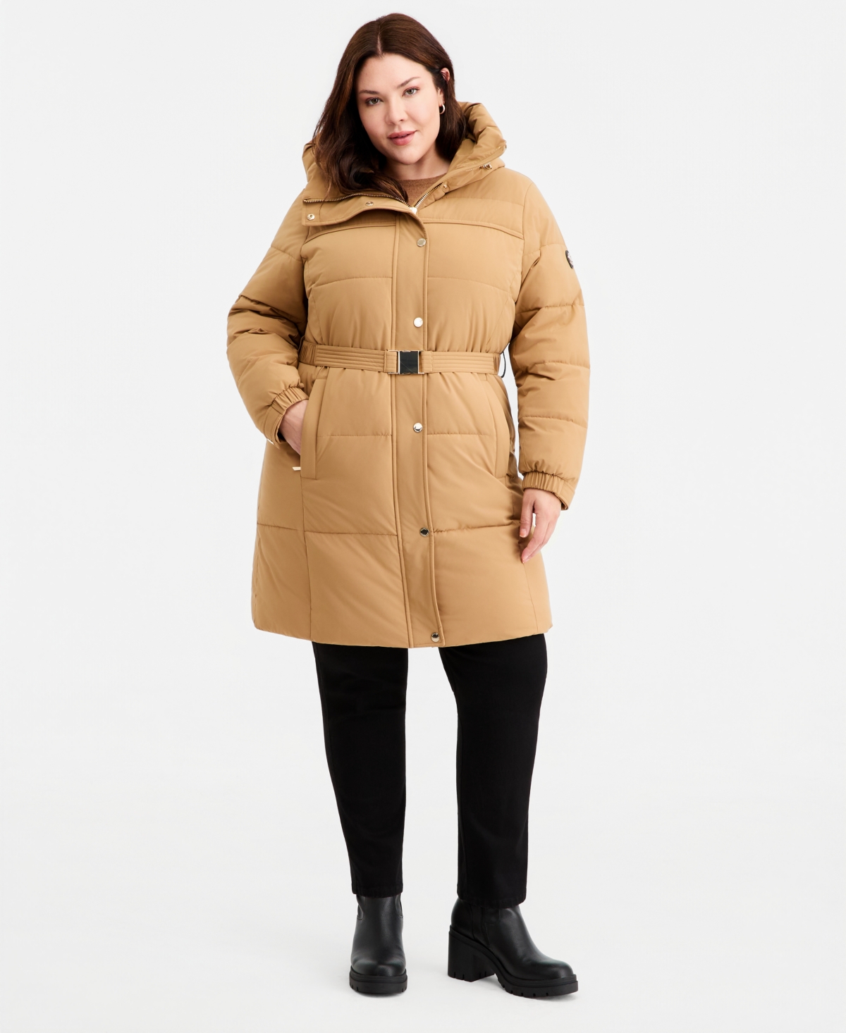 Click here for Michael Michael Kors Plus Size Hooded Belted Puffe... prices
