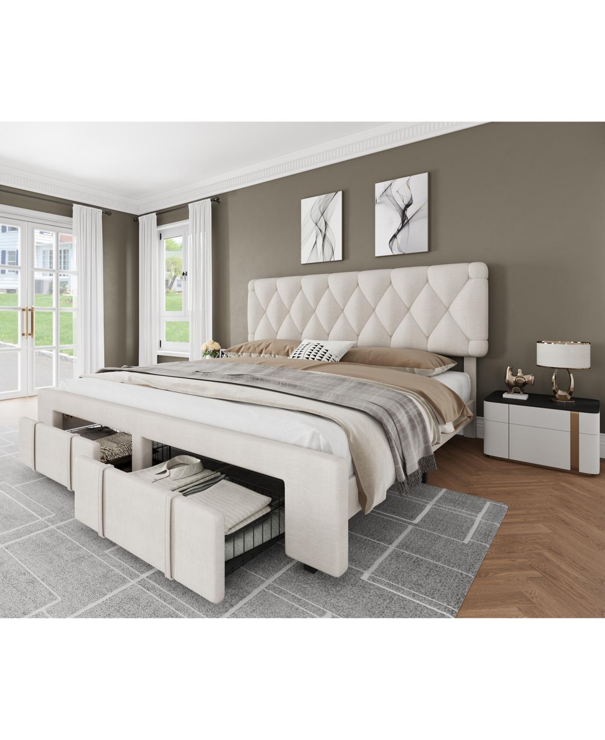 Click here for Homfan upholstered platform bed with padded headbo... prices