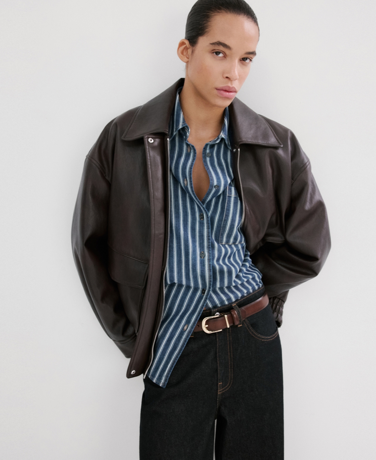 Click here for Mango Womens Striped Denim Shirt - Blue prices