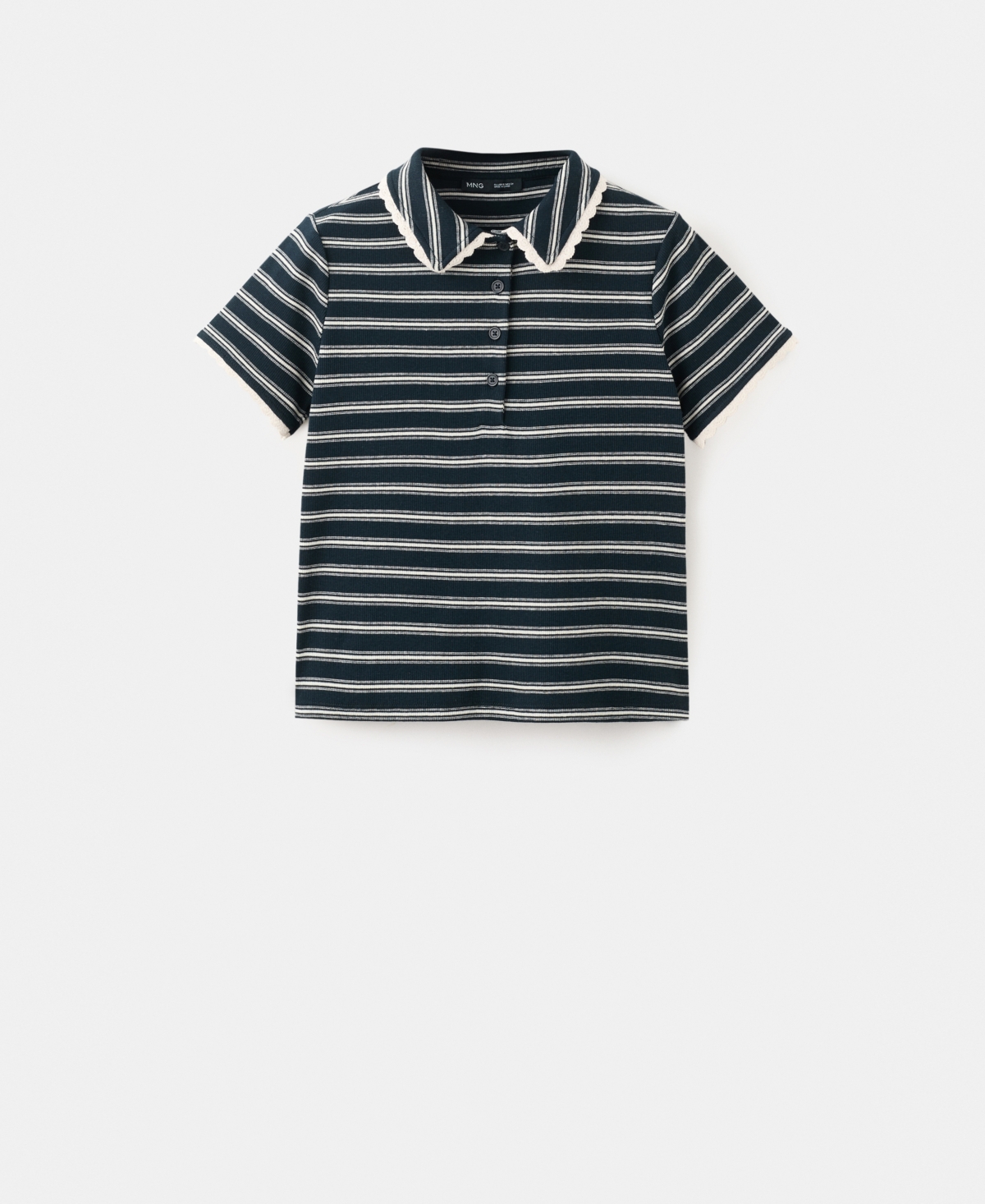Click here for Mango Womens Striped Scalloped Polo Shirt - Navy prices