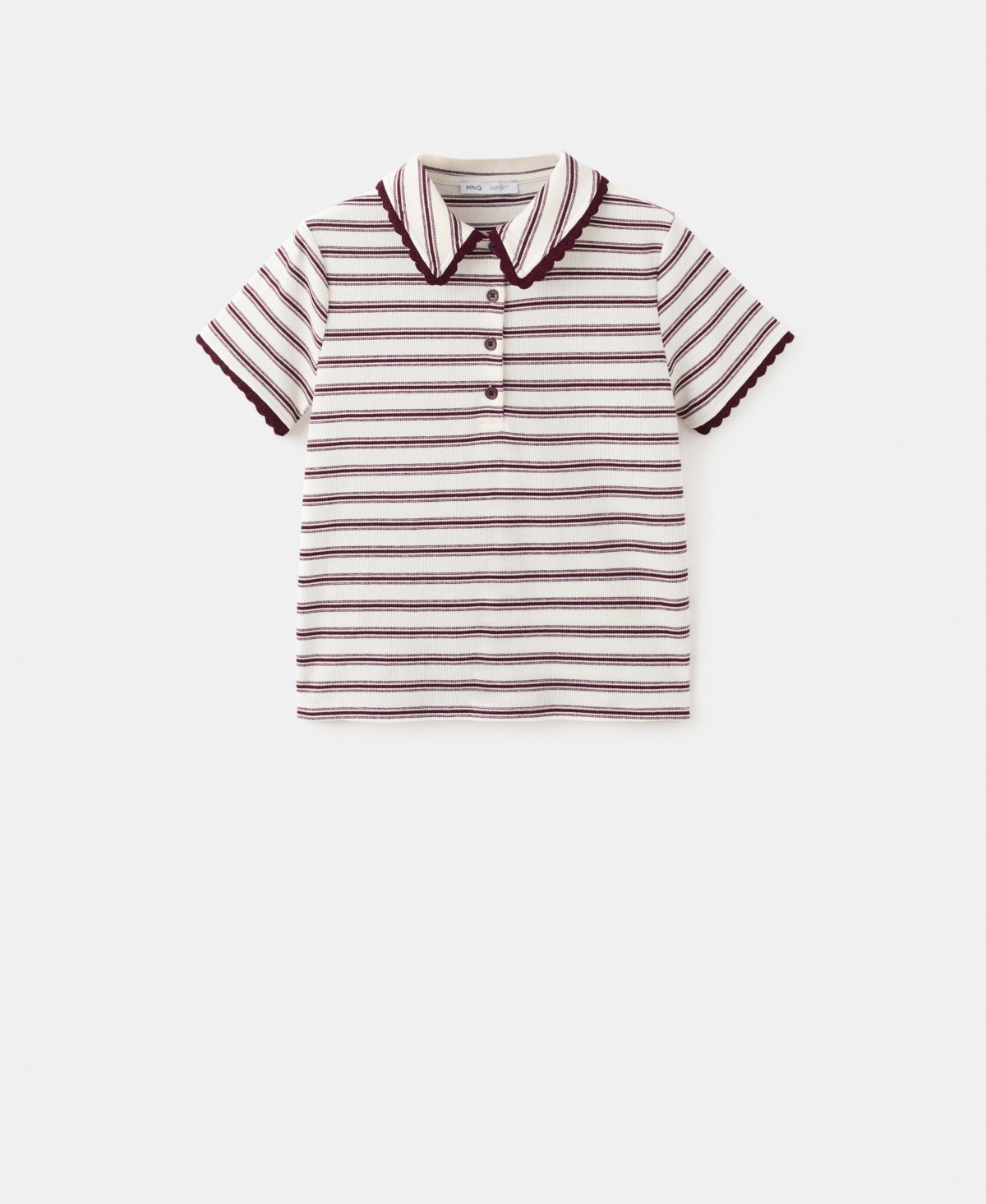 Click here for Mango Womens Striped Scalloped Polo Shirt - Burgun... prices