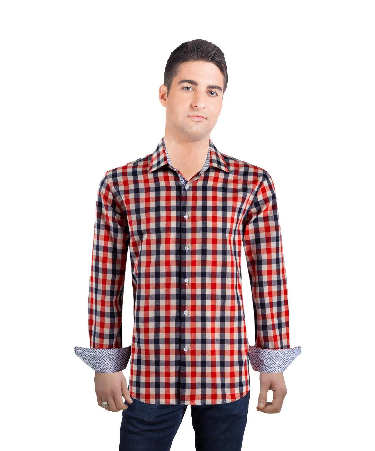 Click here for Elie Balleh Mens Slim Fit Gingham Plaid Shirt - Re... prices