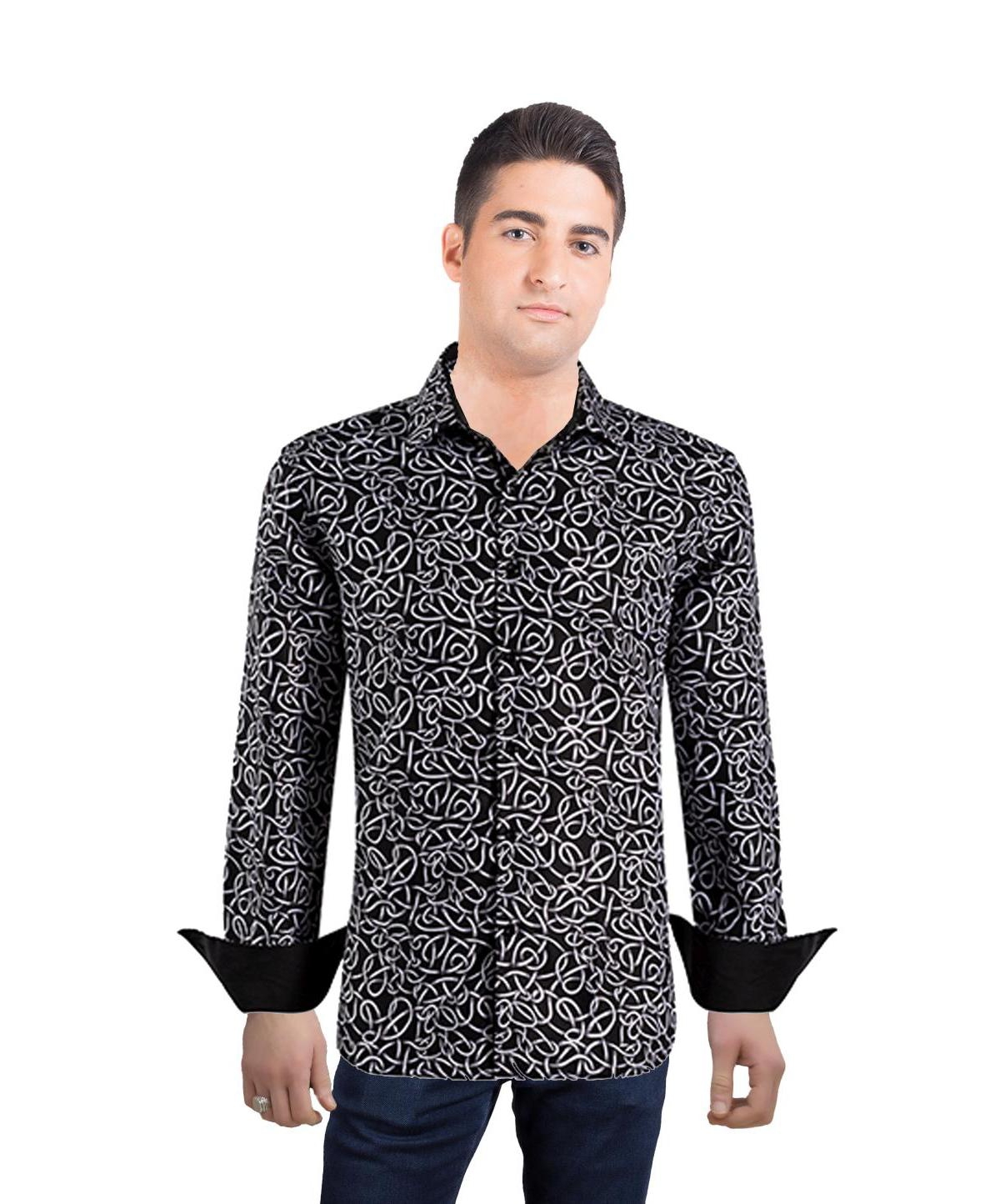 Click here for Elie Balleh Mens Slim Fit Swirl Print Shirt - Blac... prices
