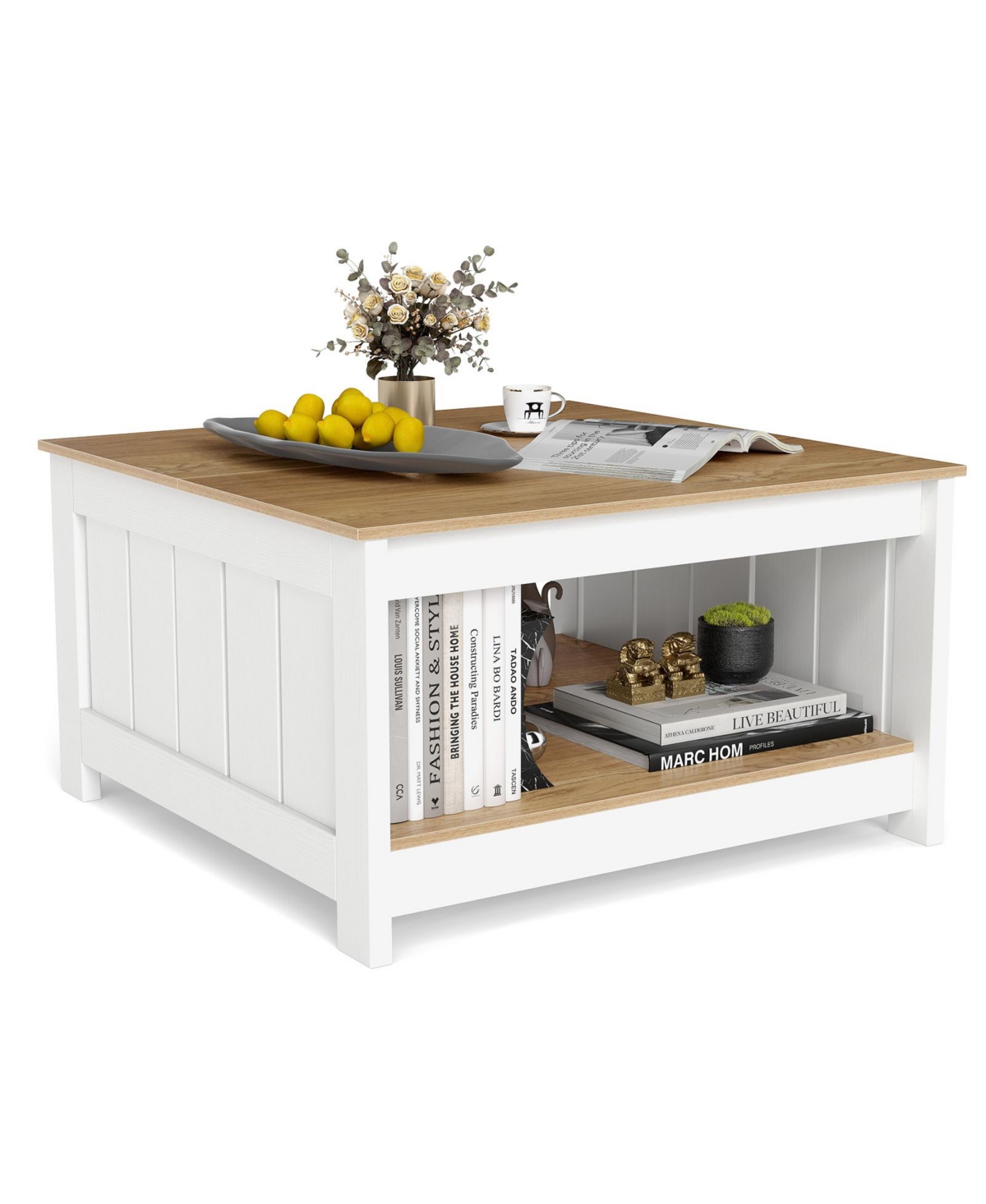 Click here for Gymax Coffee Table with Storage Shelf Farmhouse Ru... prices