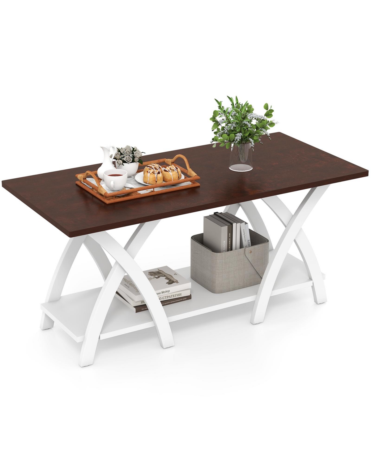 Click here for Gymax 2-Tier Coffee Table w/Storage Shelf and X-sh... prices