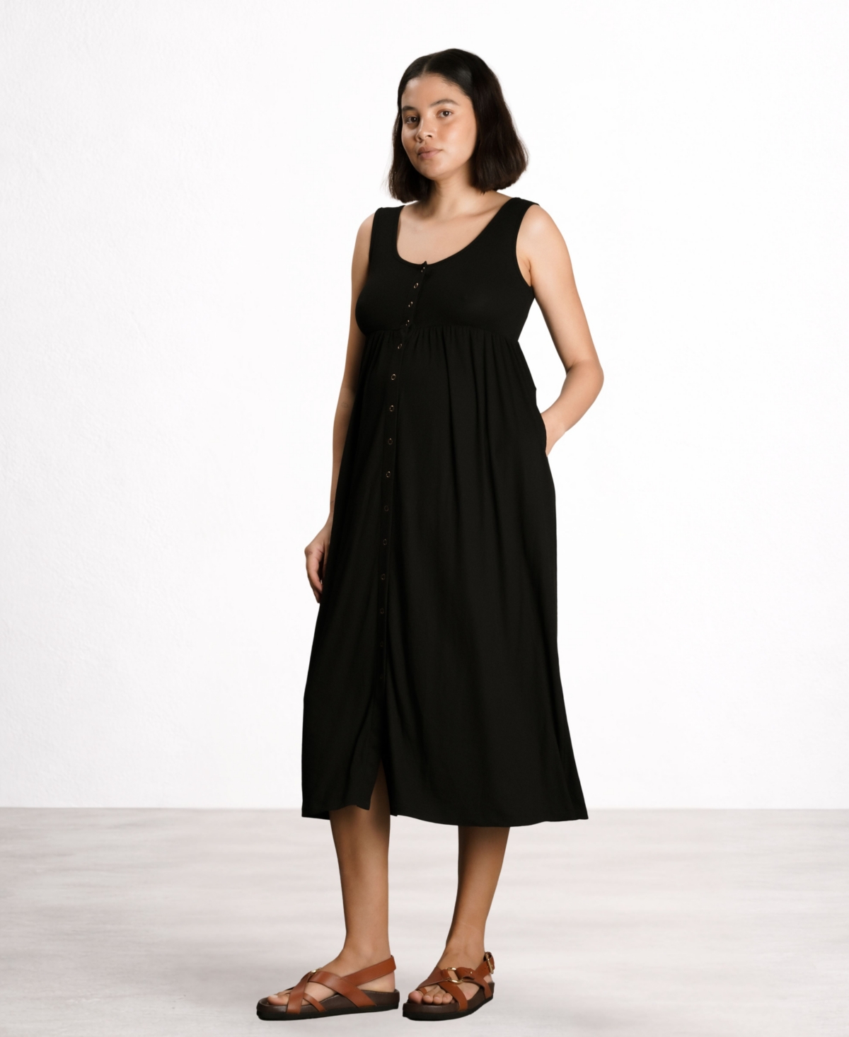 Click here for Nom Maternity Maternity Ribbed Modal Henley Dress... prices