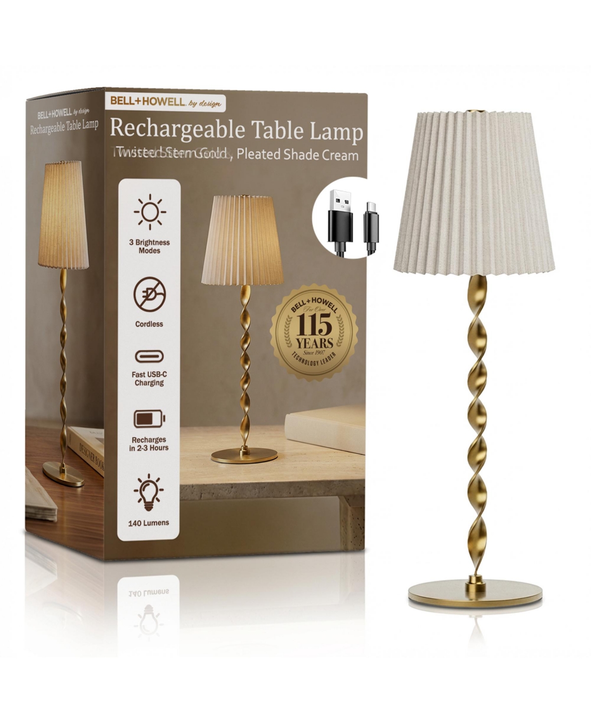 Click here for Bell + Howell Twisted Stem Pleated Shade Rechargea... prices