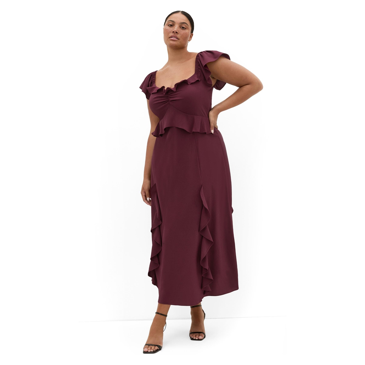 Click here for City Chic Womens Fee Frill Maxi Dress - Dark cherr... prices