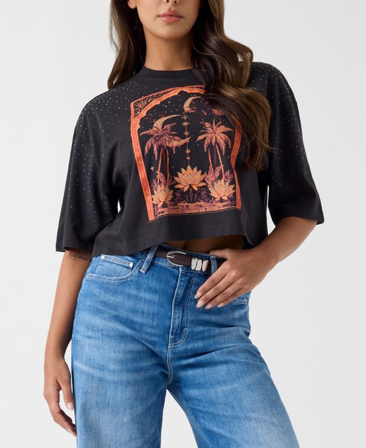 Click here for Guess Womens Short-Sleeve Desert Rose Crop Oversiz... prices
