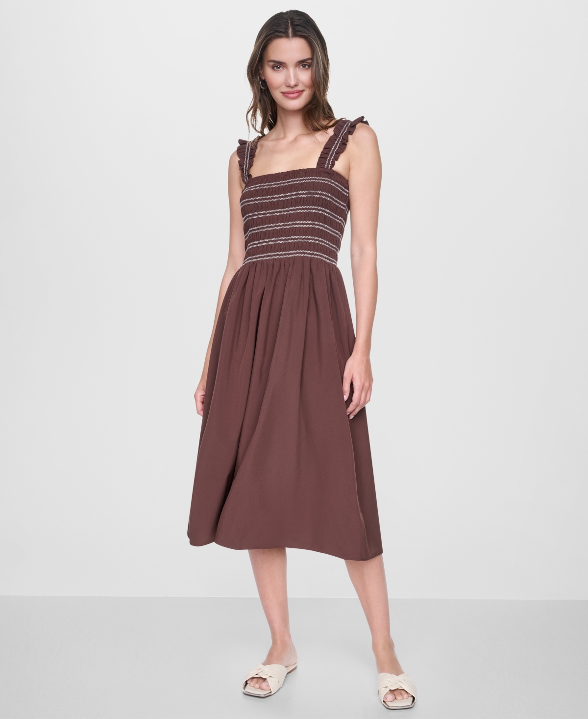 Click here for Dkny Womens Smocked Bodice Sleeveless Midi Dress -... prices