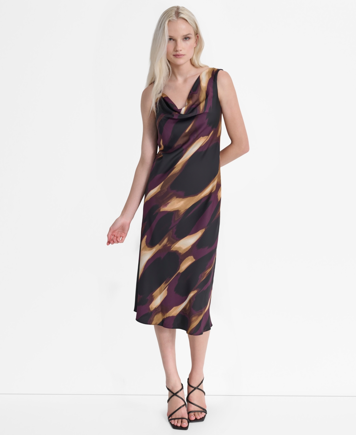 Click here for Dkny Petite Sleeveless Cowl Neck Midi Dress - Blac... prices