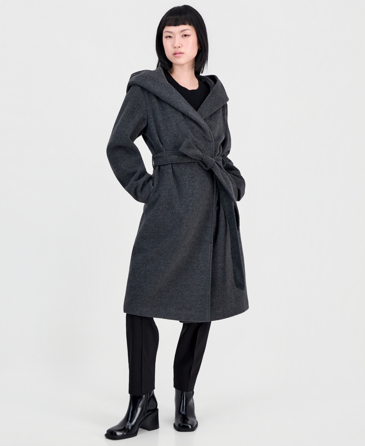 Click here for Steve Madden Womens Hooded Tie-Belt Wrap Coat - Da... prices