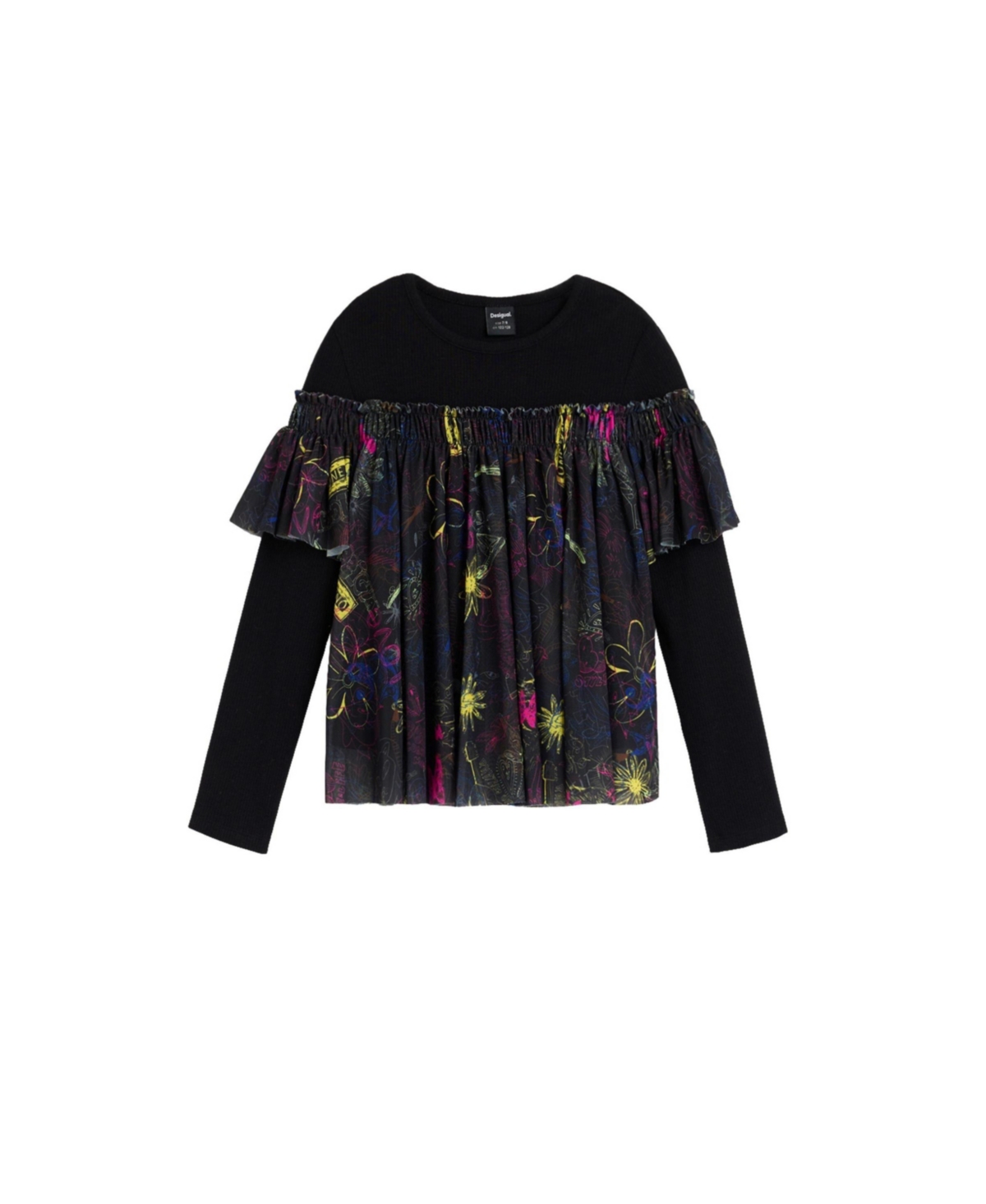 Click here for Desigual Girlss Floral Print T-Shirt - Black prices