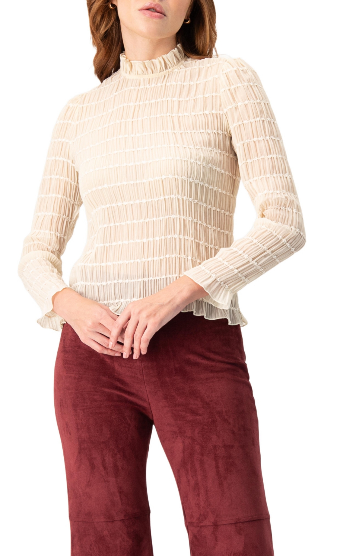 Click here for Ivonne Womens Textured Long Sleeve Blouse with Hig... prices