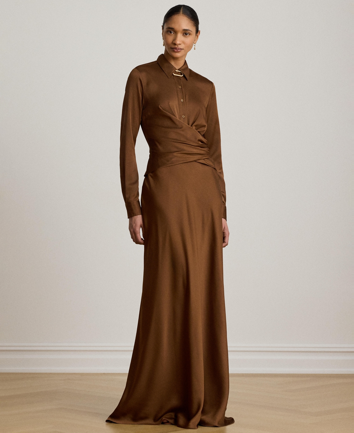 Click here for Lauren Ralph Lauren Pleated Button-Up Charmeuse Go... prices