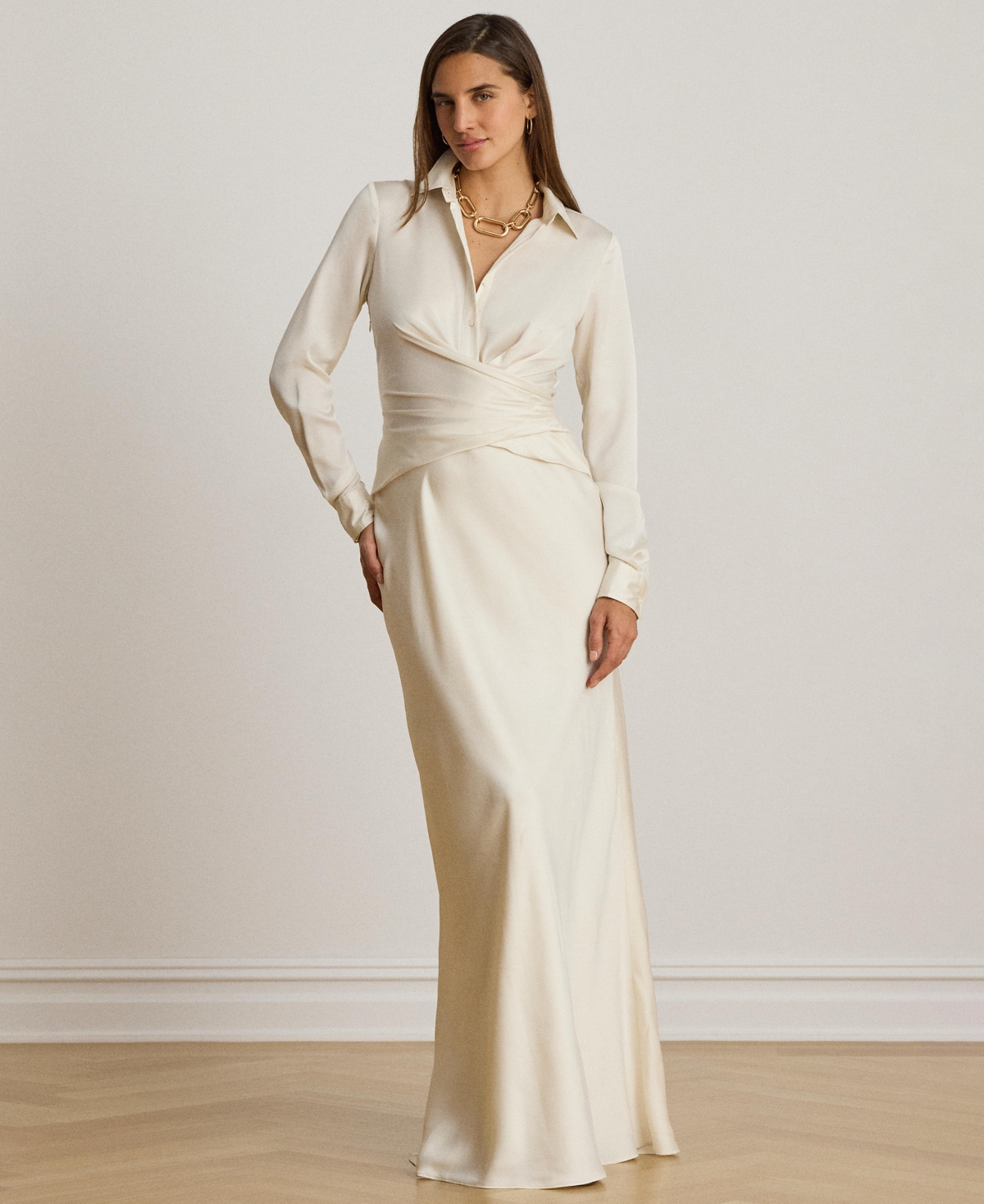 Click here for Lauren Ralph Lauren Pleated Button-Up Charmeuse Go... prices