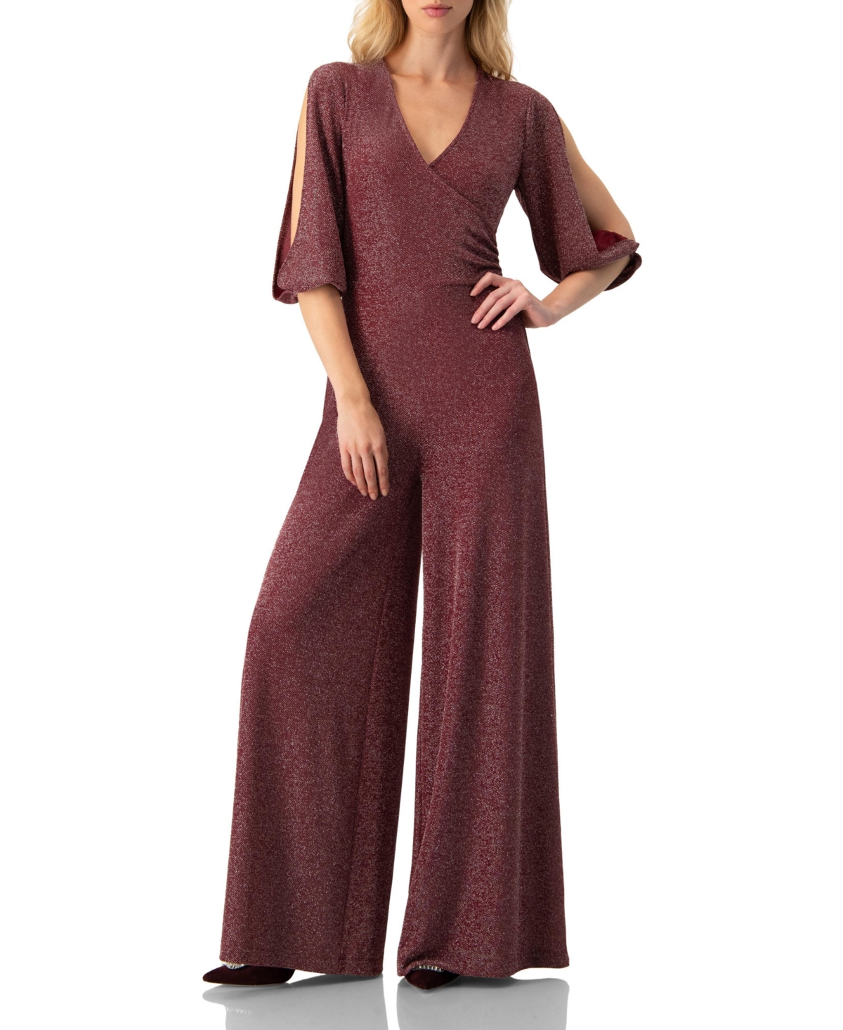 Click here for Ivonne Womens Shimmering V-Neck Jumpsuit with 3/4... prices