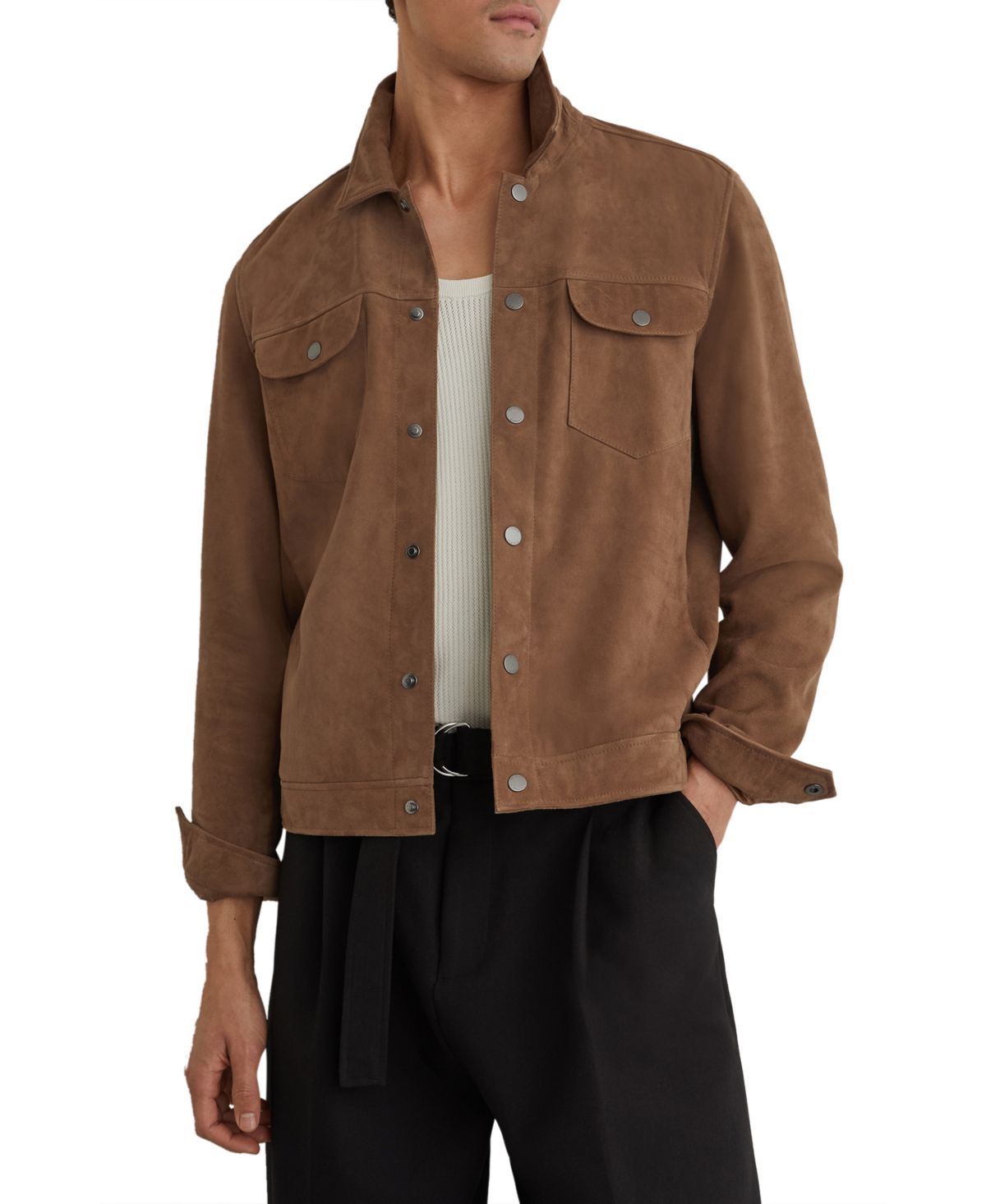 Click here for Reiss Mens Sliken Suede Button Through Twin Pocket... prices