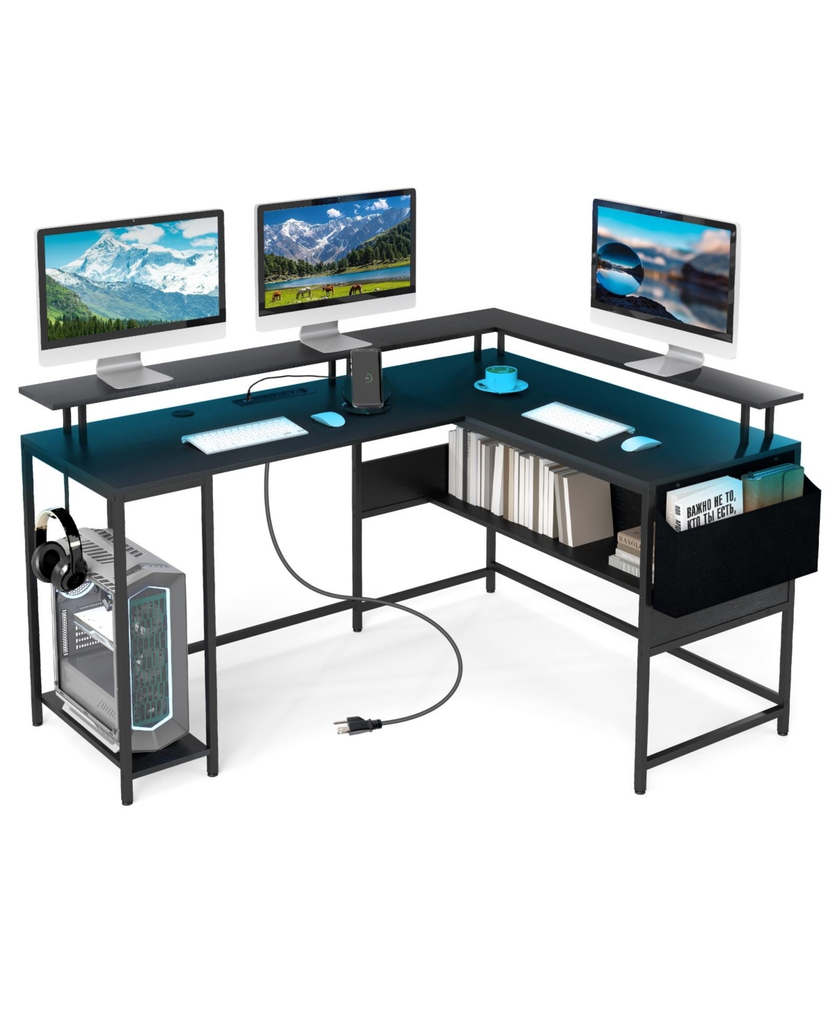 Click here for Slickblue L Shaped Computer Desk with Led Lights a... prices