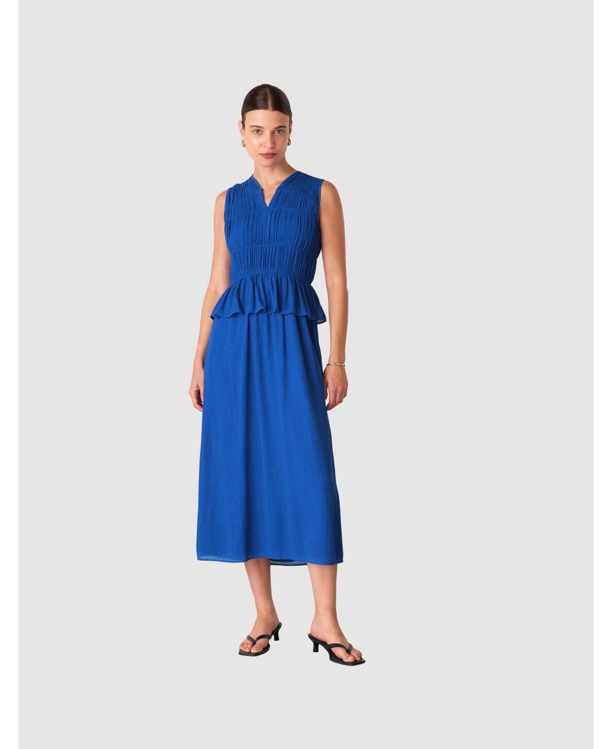 Click here for Whistles Womens Sleeveless Shirred V-Neck Midi Dre... prices