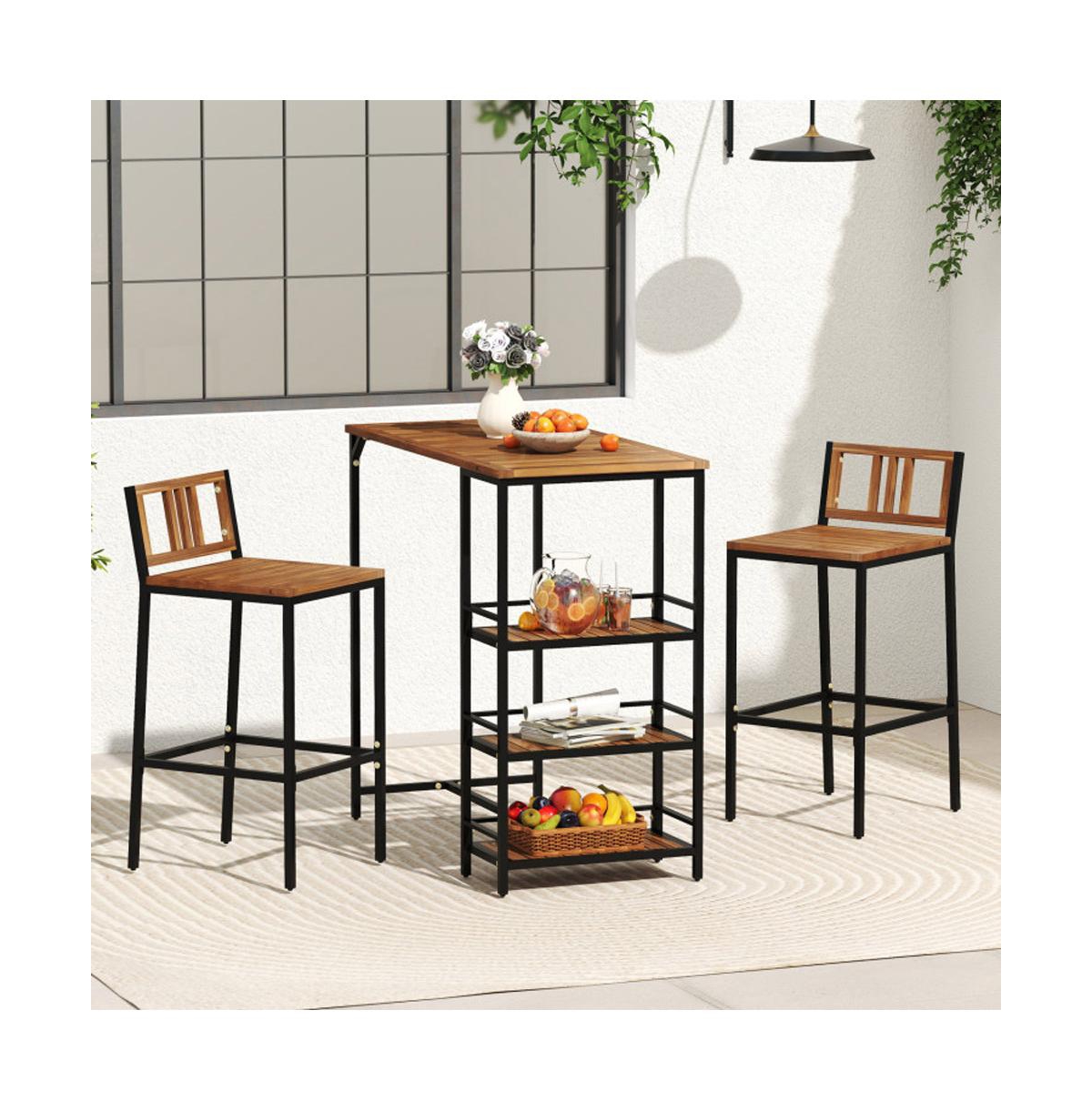 Click here for Boyel Living 3 Pieces Outdoor Wood Bar Set with 3-... prices