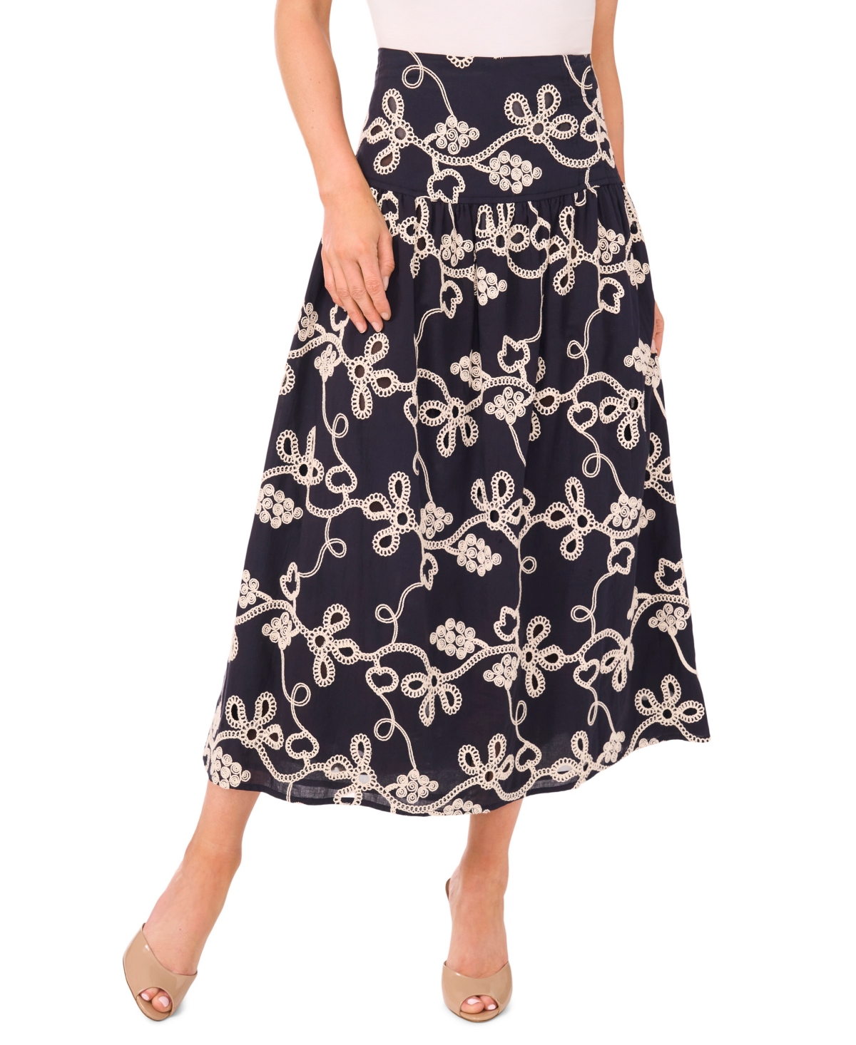 Click here for CeCe Womens Eyelet Embroidered Wide Yoke Midi Skir... prices