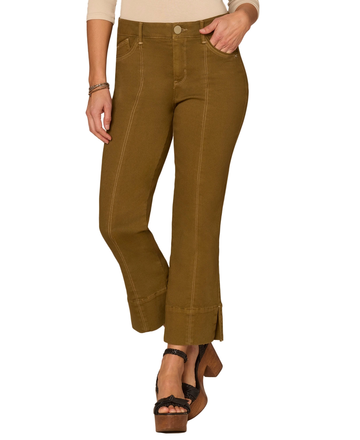 Click here for Democracy Petite Kick Flare High-Rise Pants - Gold... prices