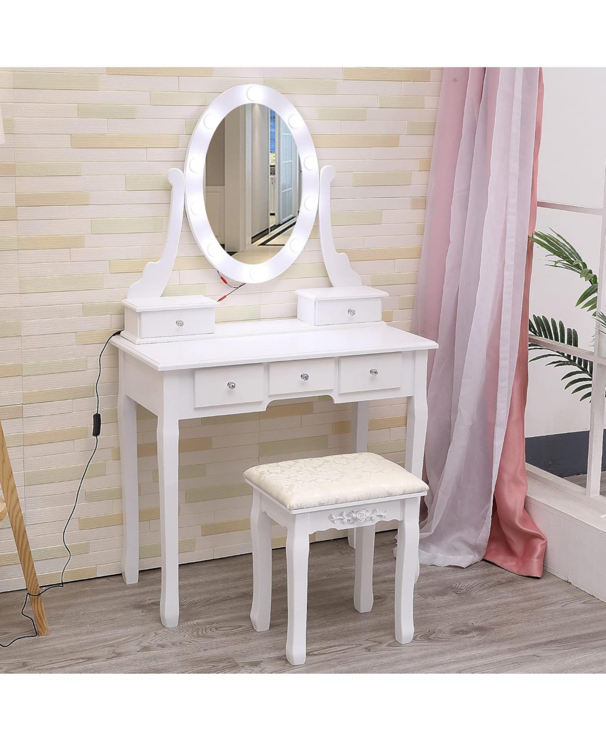 Click here for gaomon Vanity Desk with 360Â° Oval Mirror & Stool... prices