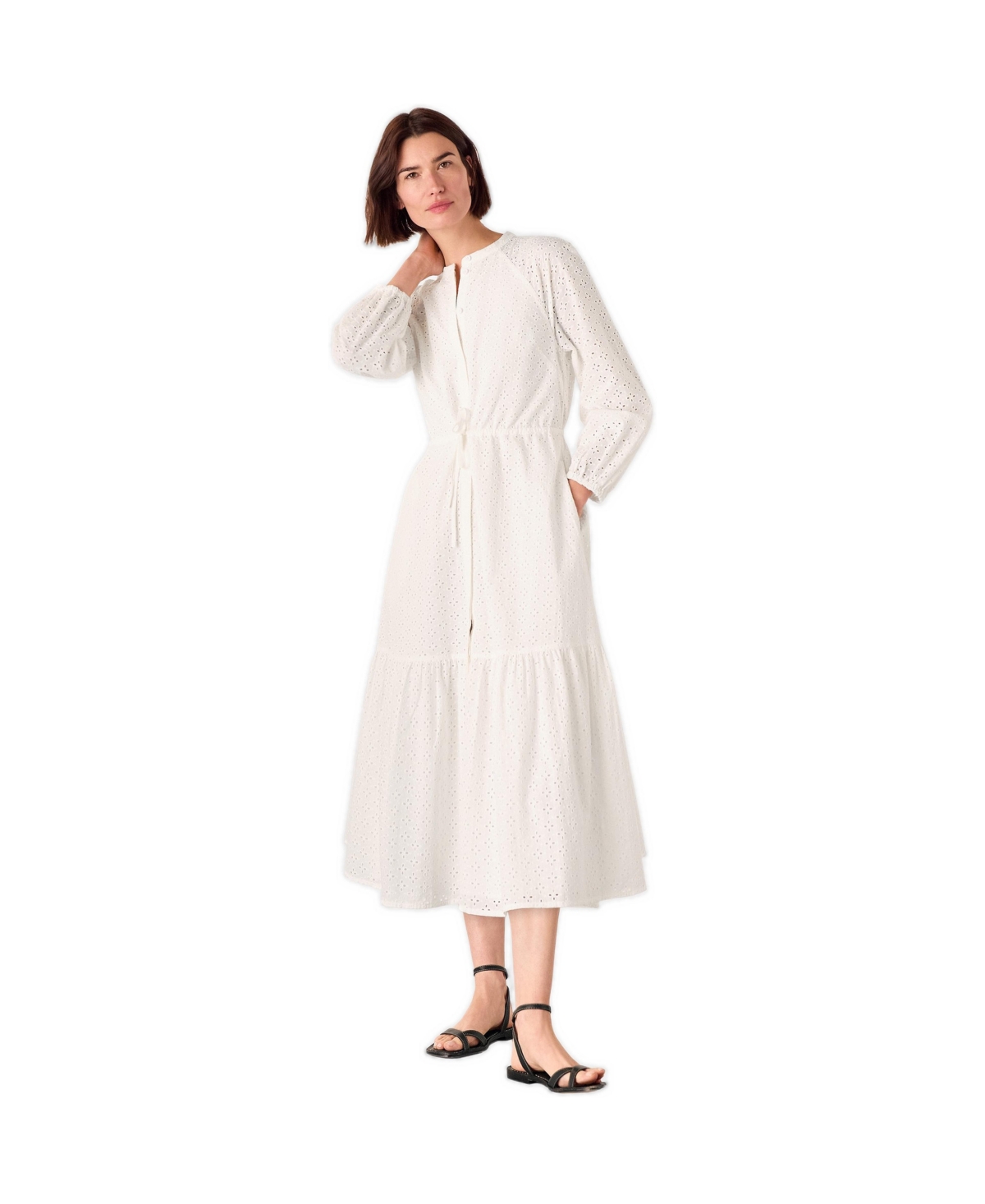 Click here for Whistles Womens Long Sleeve Broderie Midi Dress -... prices
