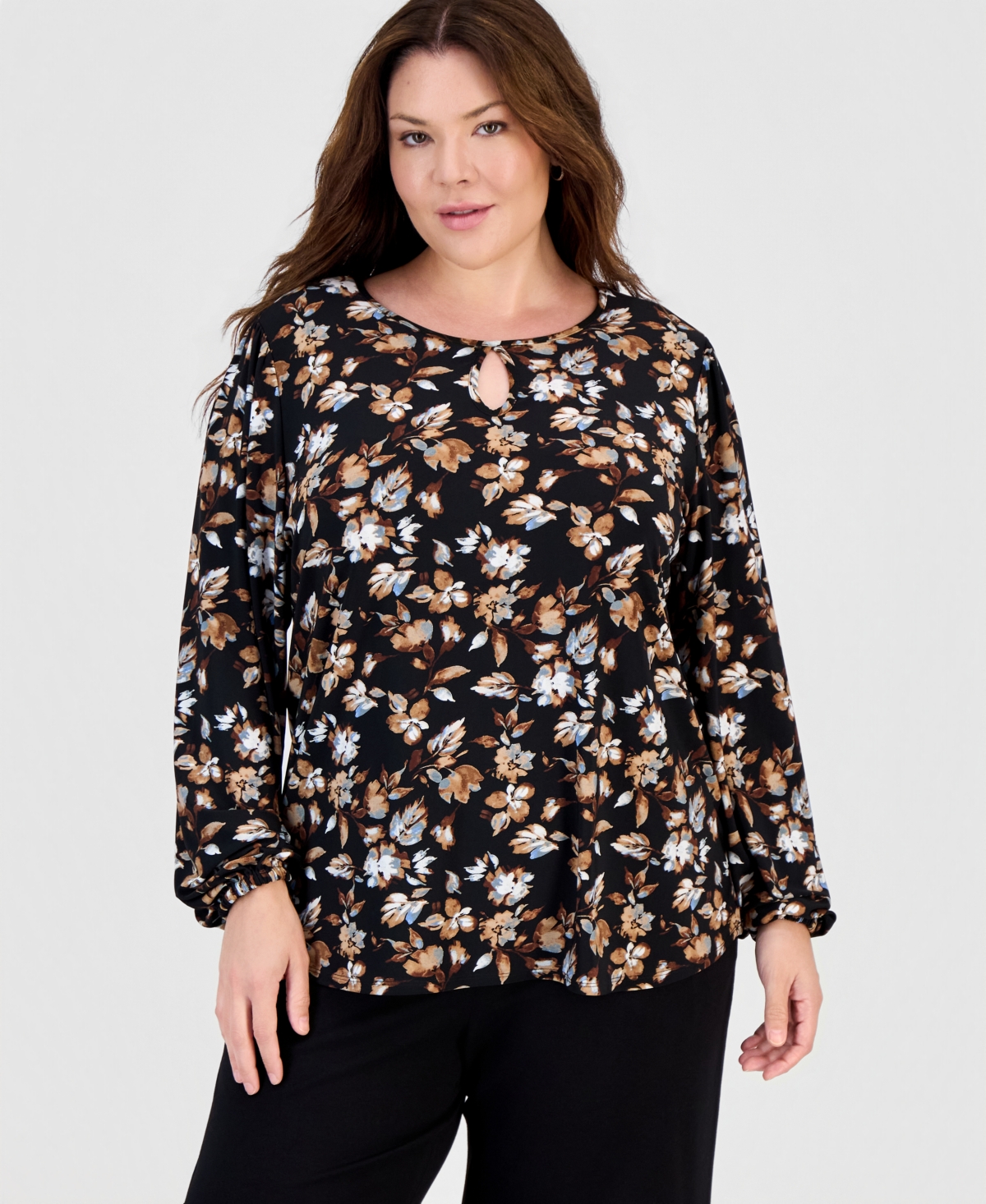 Click here for Anne Klein Essentials Plus Size Keyhole-Neck Long-... prices