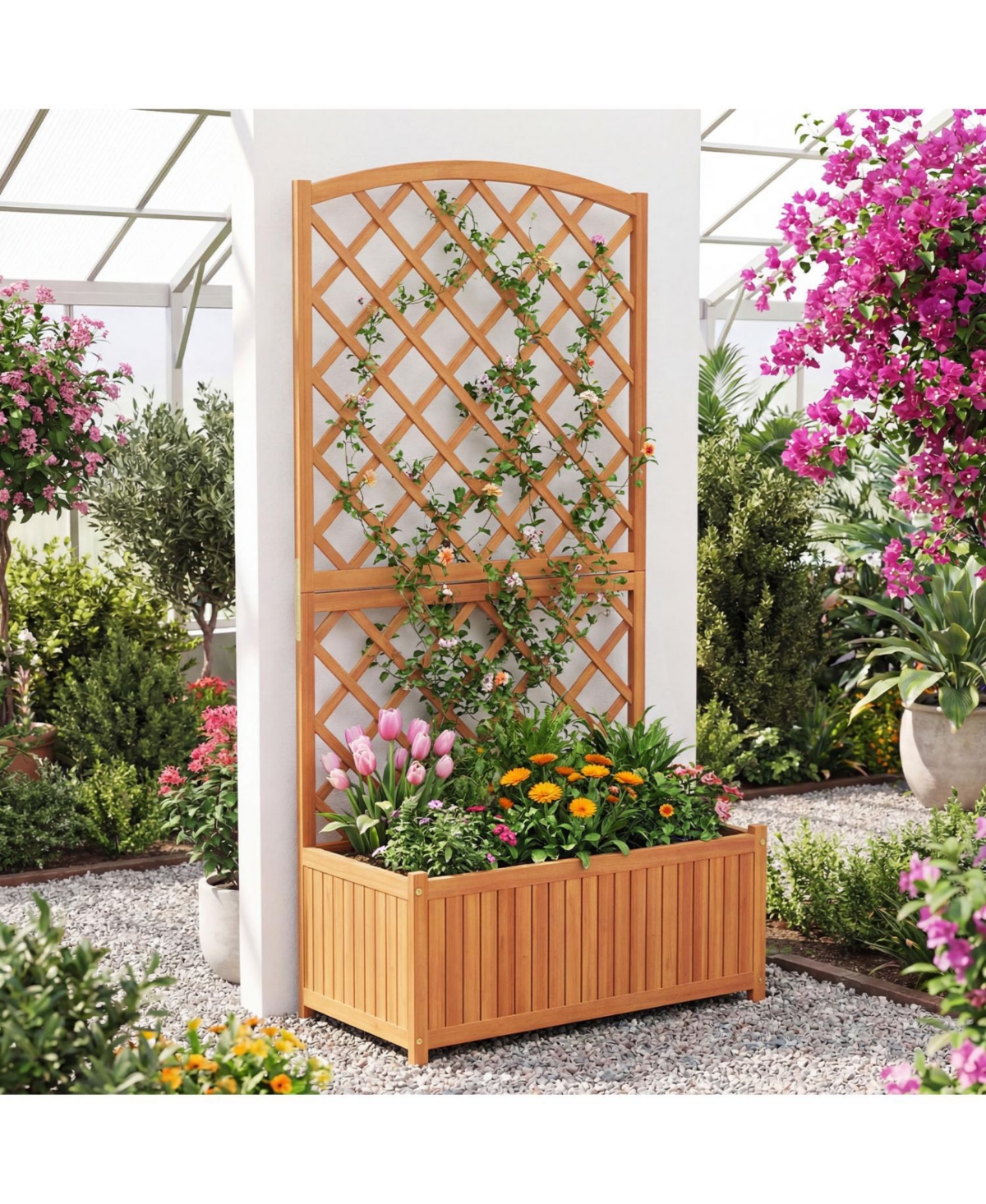 Click here for Sugift Wooden Raised Garden Bed with Trellis 63 In... prices
