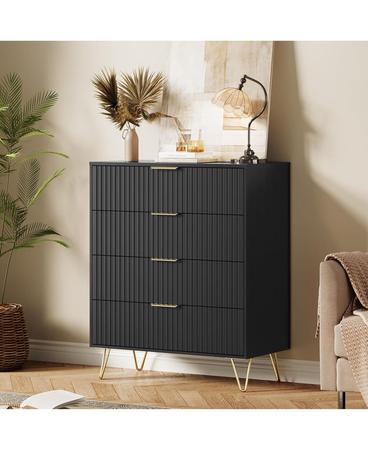 Click here for gaomon 4 Drawer Fluted Tall Dresser  Narrow Wood S... prices
