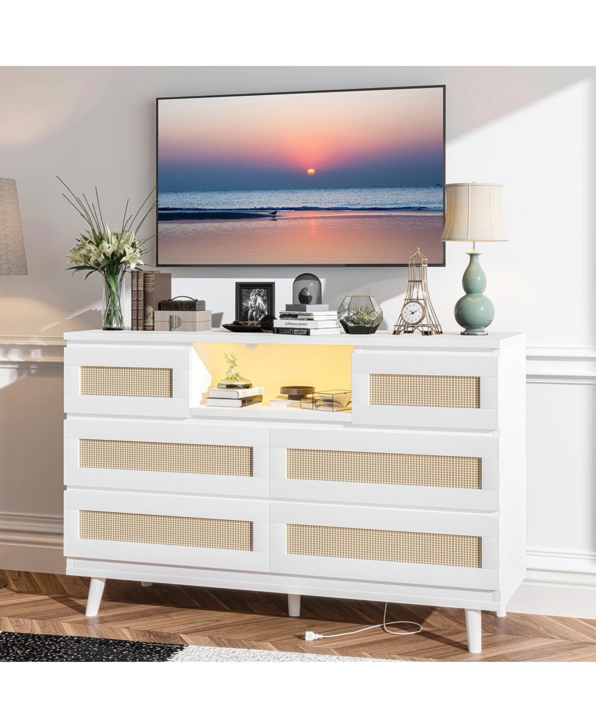 Click here for Garvee Natural Rattan Dresser for Bedroom with Led... prices