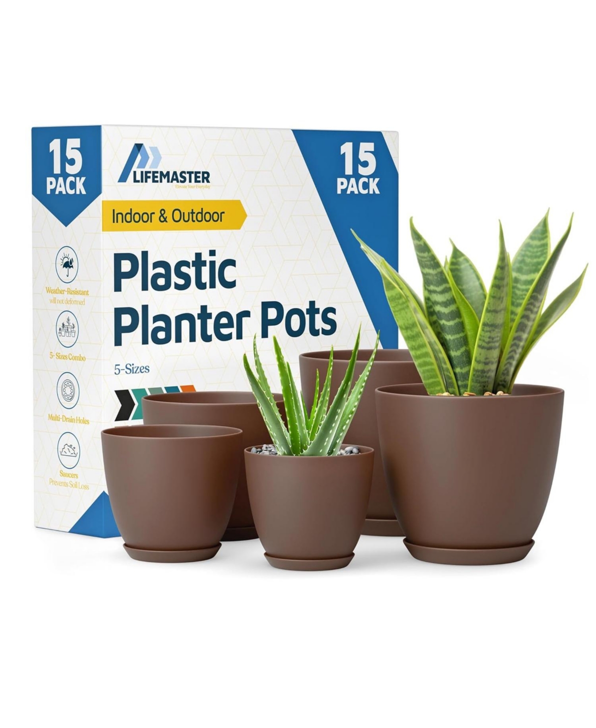 Click here for Lifemaster Set of 15 brown planter pots with drain... prices