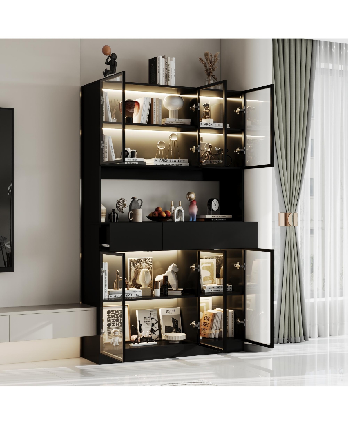 Click here for Famapy Bookshelf/Pantry with Glass Door and Led Li... prices