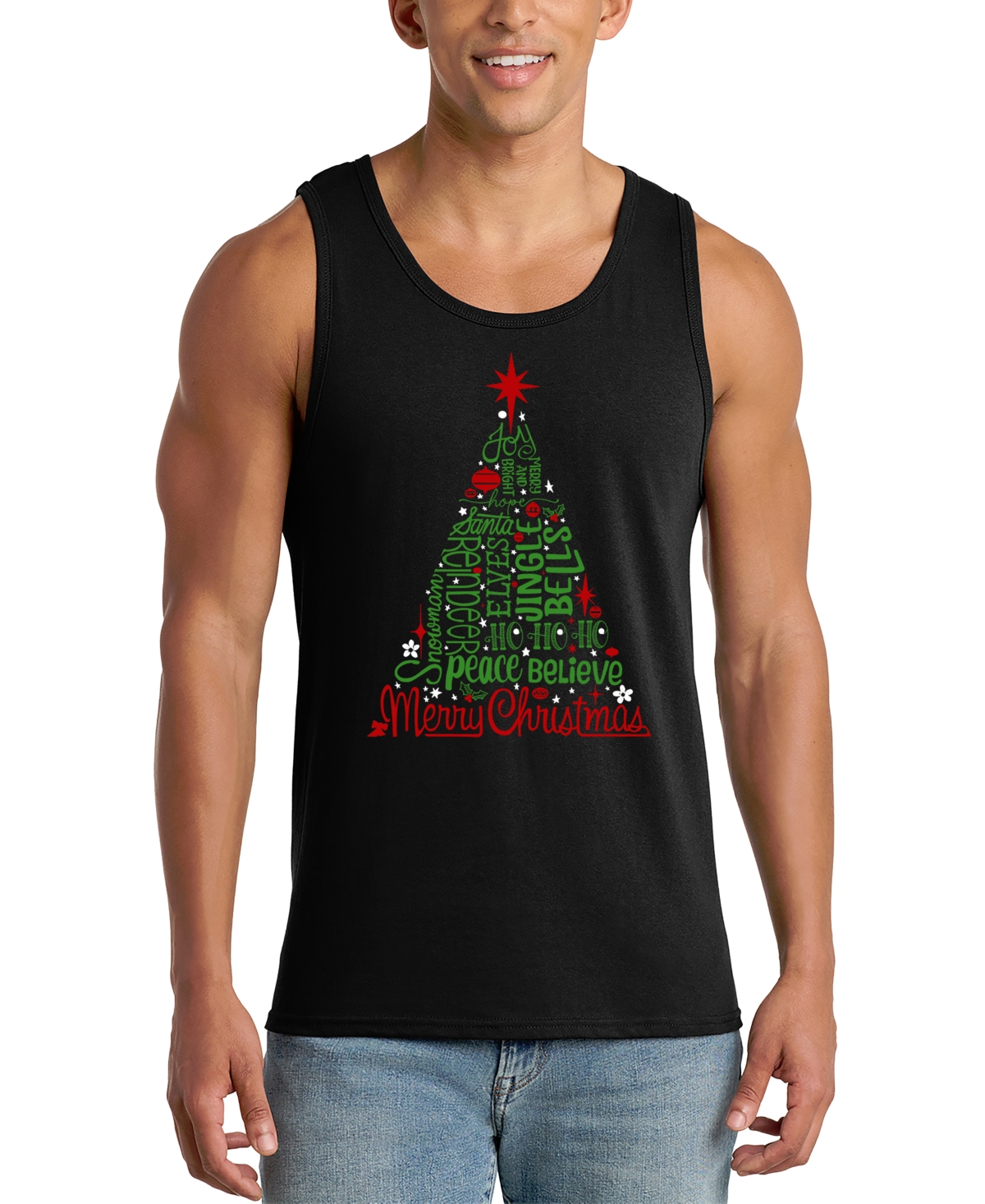 Click here for La Pop Art Mens Christmas Tree Word Art Tank Top -... prices