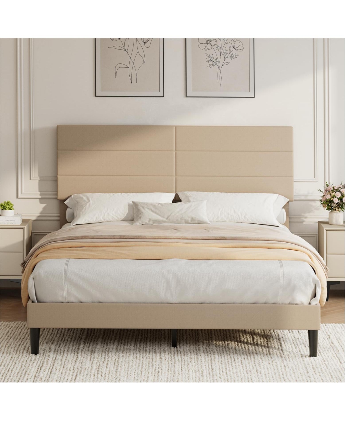 Click here for gaomon Upholstered Platform Bed  6-Grid Linen Head... prices