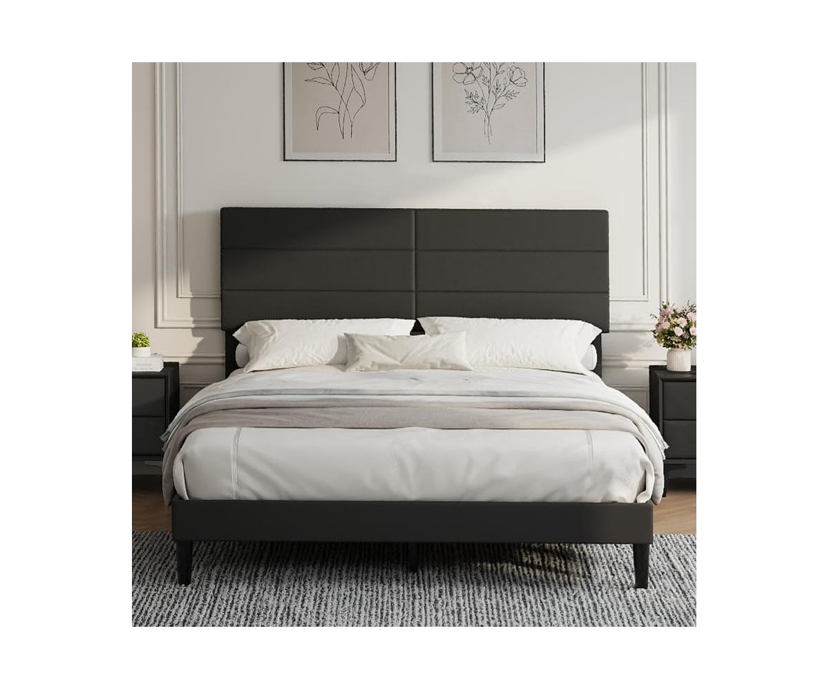 Click here for gaomon Upholstered Platform Bed  6-Grid Linen Head... prices