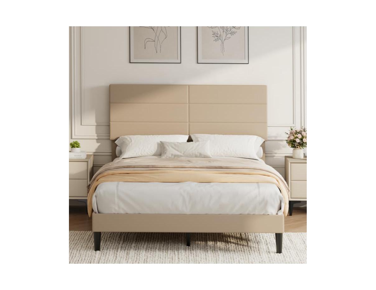 Click here for gaomon Upholstered Platform Bed  6-Grid Linen Head... prices